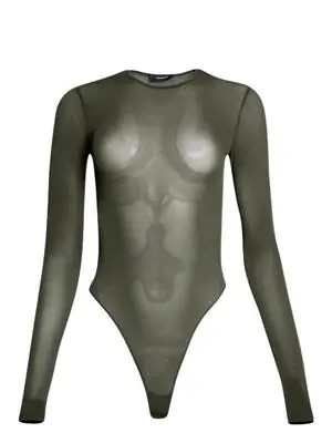 Wardrobe.NYC Sheer Military Bodysuit Green