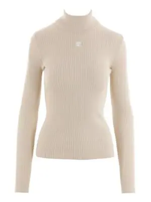 COURREGES Courreges Ribbed High Neck Jumper Nude