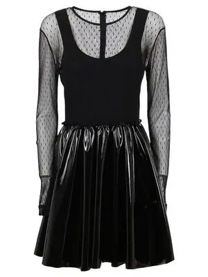 RED VALENTINO High-Shine Paneled Long-Sleeve Dress