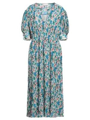 GANNI Floral Print Midi Dress With V-neck And Short Sleeves - Green