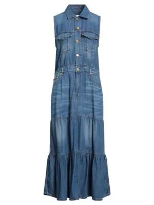 GANNI Denim Sleeveless Tiered Shirt Dress - Blue