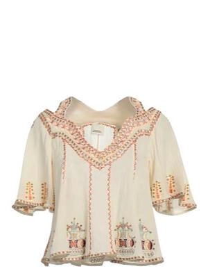 Isabel Marant Étoile Embroidered V-neck Short Sleeve Top - Nude