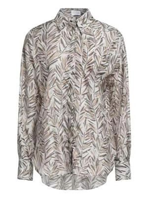 Brunello Cucinelli Floral Print Silk Blouse - Gray