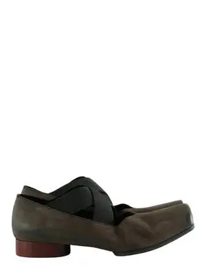 UMA WANG Square-toe Ballet Flats With Crisscross Straps - Brown/red