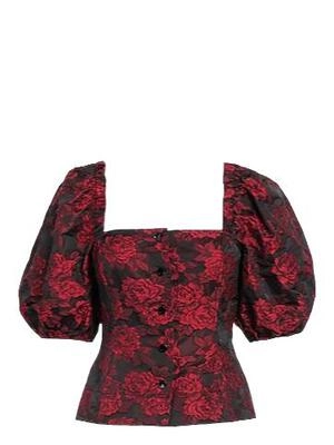 GANNI Peplum Floral Print Shirt - Red