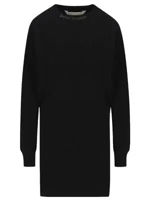 Palm Angels Logo Embellished Long-sleeved Dress - Black