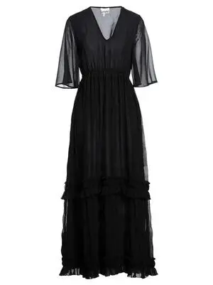 GANNI Ganni V-Neck Short Sleeve Maxi Dress With Ruffles