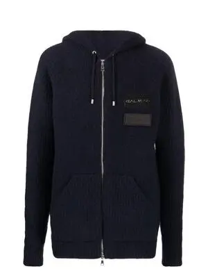 Balmain Logo Patch Drawstring Hoodie - Black