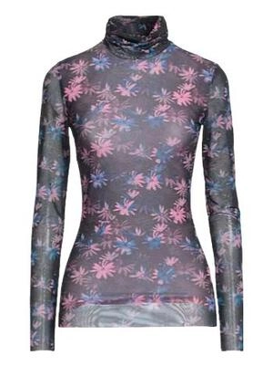 GANNI Floral Print Long Sleeve Turtleneck Top - Gray