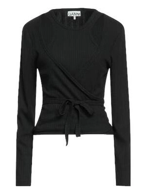 GANNI Ribbed Jersey Long Sleeve Top - Black