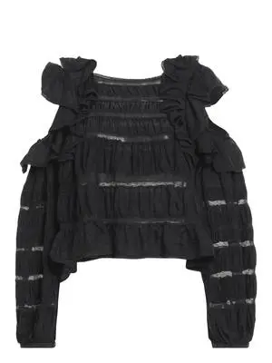 ISABEL MARANT ÉTOILE Isabel Marant Black Satin Lace Gathered Long Sleeve Top