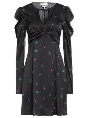 GANNI Floral-print Satin Mini Dress With Gathered Details - Black