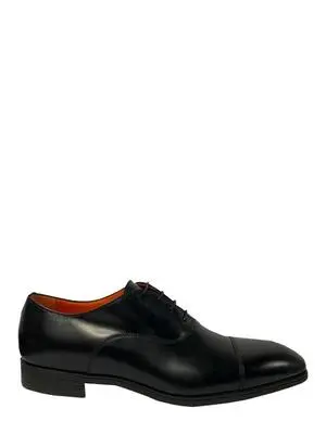 Santoni Almond Toe Lace-up Leather Dress Shoes - Black