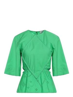 GANNI Woven Lace Crewneck Short Sleeve Top - Green