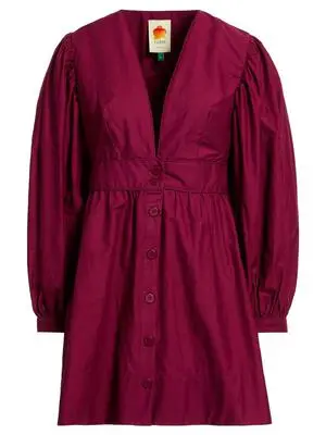 Farm Rio Long-sleeved V-neck Button-detailed Mini Dress - Red