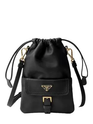 Prada Drawstring Shoulder Bag With Flap Pocket - Black