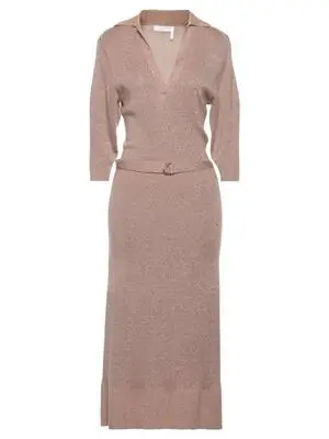 Chloé Two-tone Knit Midi Dress With Classic Collar - Camel