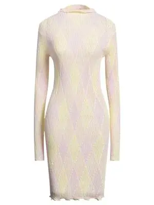 Burberry Knitted Geometric Print Turtleneck Midi Dress - Nude