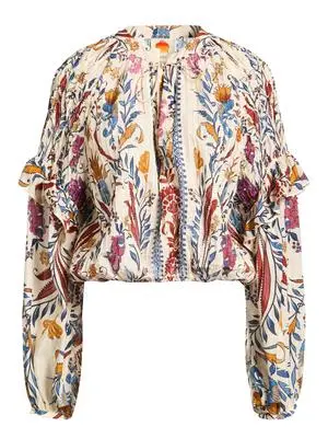 Farm Rio Long-sleeved Printed Tie Neck Blouse - Multicolor