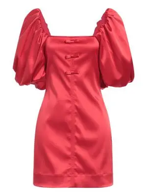 GANNI Puff Sleeve Dress With Square Neck And Zipper Closure - Red