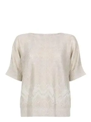 D.exterior Crew Neck Short Sleeve Knit Sweater - Ivory
