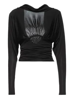Saint Laurent Cropped Long Sleeve Top With Deep Neckline - Black