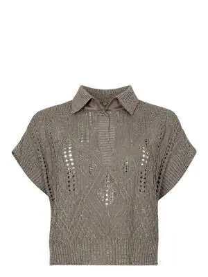D.exterior Short-sleeved Knit Sweater - Gray