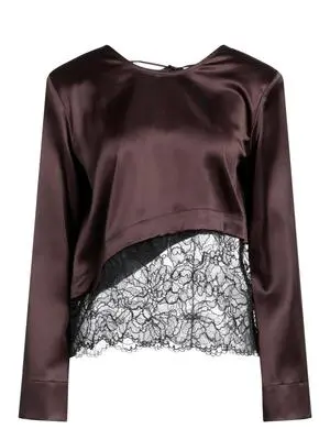 GANNI Satin Lace Two-tone Long Sleeve Top - Black