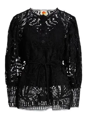 FARM RIO Farm Rio Lace Belted Long Sleeve Top