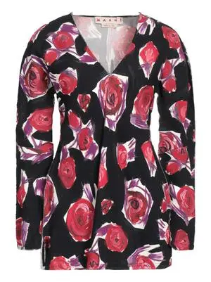 Marni V-neck Long Sleeve Floral Top - Black