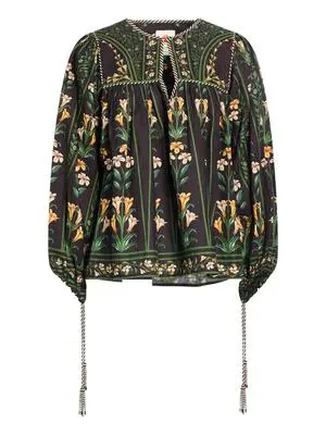 Farm Rio Long-sleeved Floral Print Blouse - Black