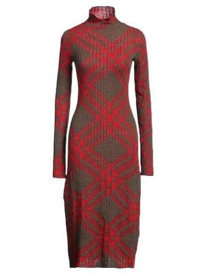 Burberry Checked Knit Midi Dress - Red