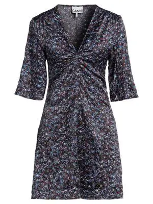 GANNI Short Sleeve V-neck Dress - Black