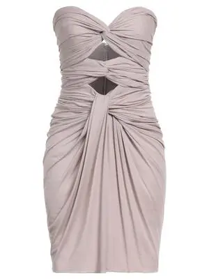 Saint Laurent Sleeveless Plunge Neck Gathered Dress - Nude