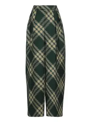 Burberry Plaid Wide-leg Wool Trousers - Black