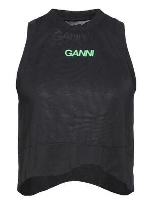 GANNI Sleeveless Cropped Jersey Top With Crewneck - Black