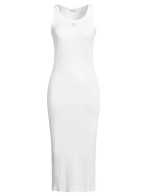 Brunello Cucinelli Ribbed Knit Midi Dress With Embroidered Logo - White