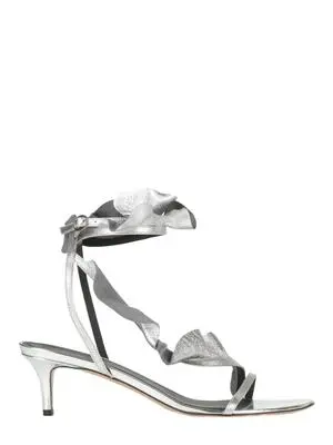 Isabel Marant Étoile Silver Metallic Leather Ruffle Sandals - Gray