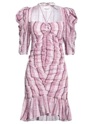 Isabel Marant Étoile Gathered Tartan Square Neck Dress - Pink