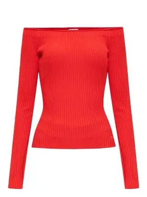 COURREGES Courrèges Off-the-shoulder Ribbed Long-sleeved Top - Red