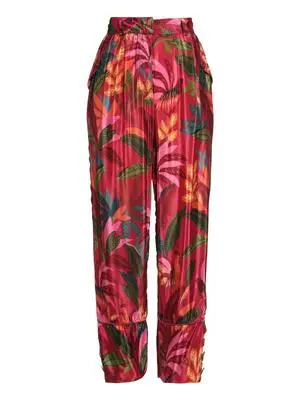 Farm Rio Tropical Print Elasticized Waist Trousers - Red