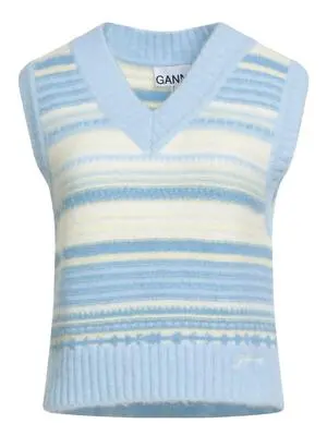 GANNI Sleeveless V-neck Striped Knit Jumper - Blue