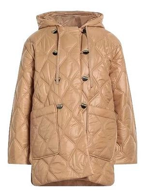 GANNI Quilted Down Coat With Hood - Nude