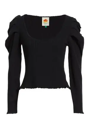 Farm Rio Ribbed Knit Puff Sleeve Jumper - Black