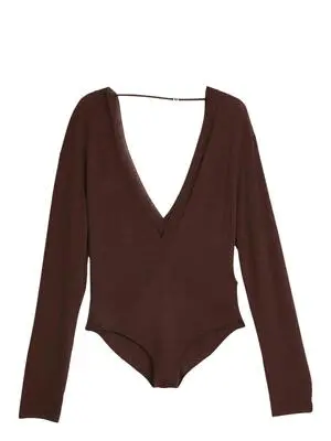Saint Laurent Saint Laurent Long-Sleeved V-Neck Bodysuit Brown