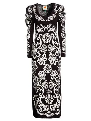 Farm Rio Long Sleeve Maxi Dress With Floral Print - Black