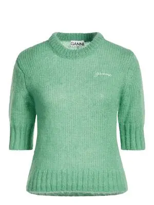 GANNI Short Sleeve Embroidered Logo Jumper - Green