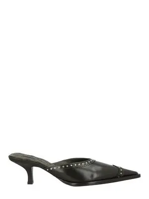 Burberry Studded Heel Leather Mule Slippers - Black