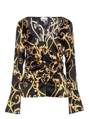 GANNI Ganni Two-Tone Satin Gathered Top