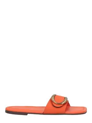 Farm Rio Leather Square Toe Slides With Buckle Detail - Orange